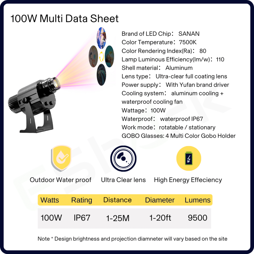 100w Multi Gobo Projector Outdoor Projector | IP67 LED Logo Projector ...
